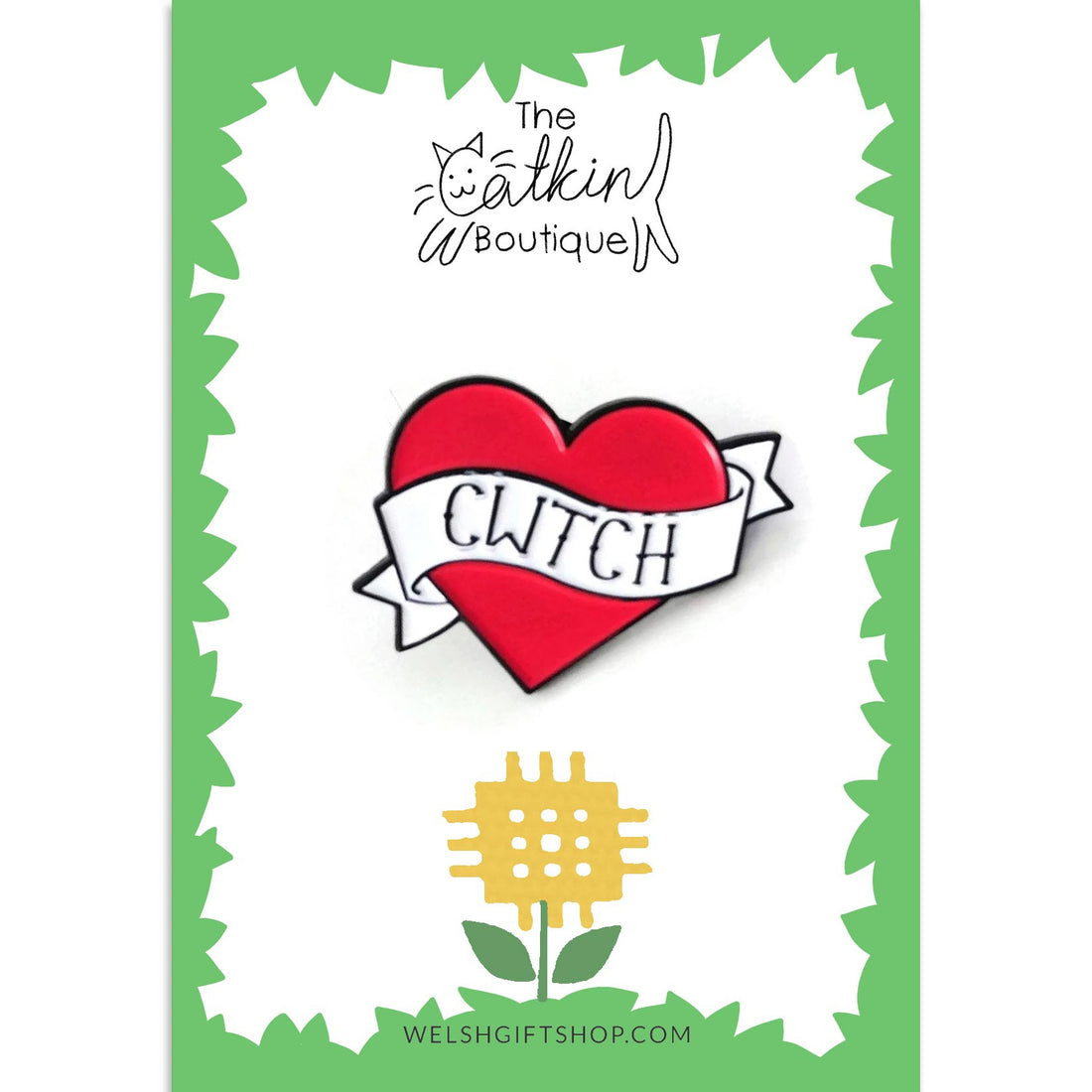 Brooch / Badge / Pin - Enamel - Heart - Cwtch / Cuddle