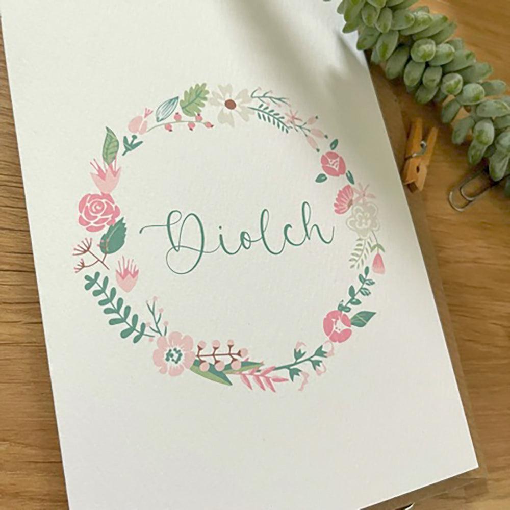 Card - Coral and Green Wreath - Diolch / Thank You – The Welsh Gift Shop