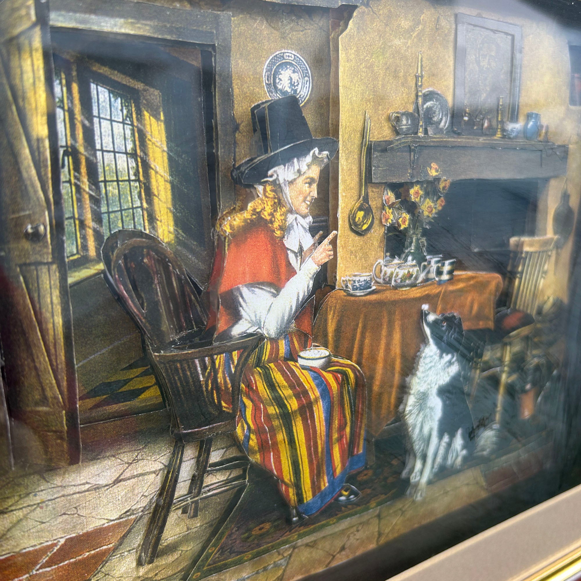 Framed 3D Print / Shadow Box - Welsh Lady Home Scene with Dog (Prelove ...